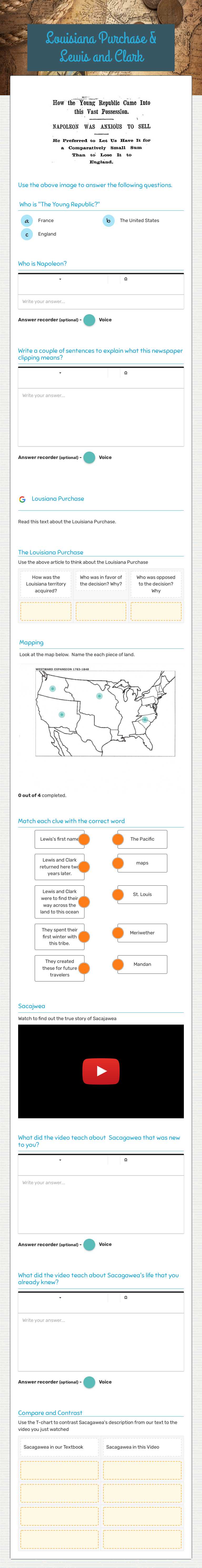 Louisiana Purchase & Lewis and Clark | Interactive Worksheet | Wizer.me