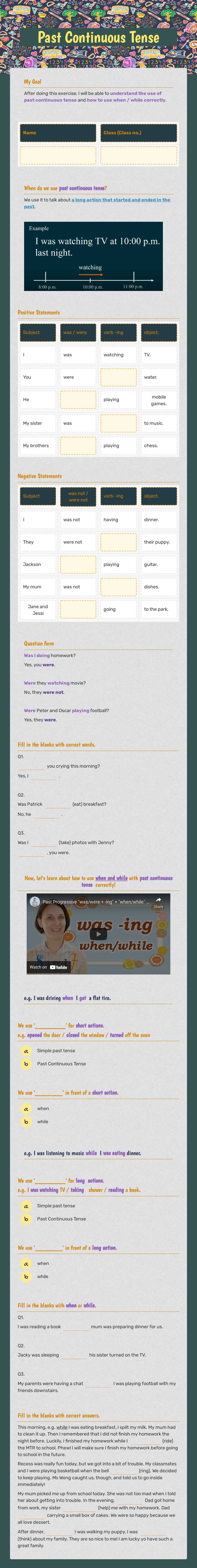 Past Continuous Tense by Martin Lai | Interactive Worksheet | Wizer.me