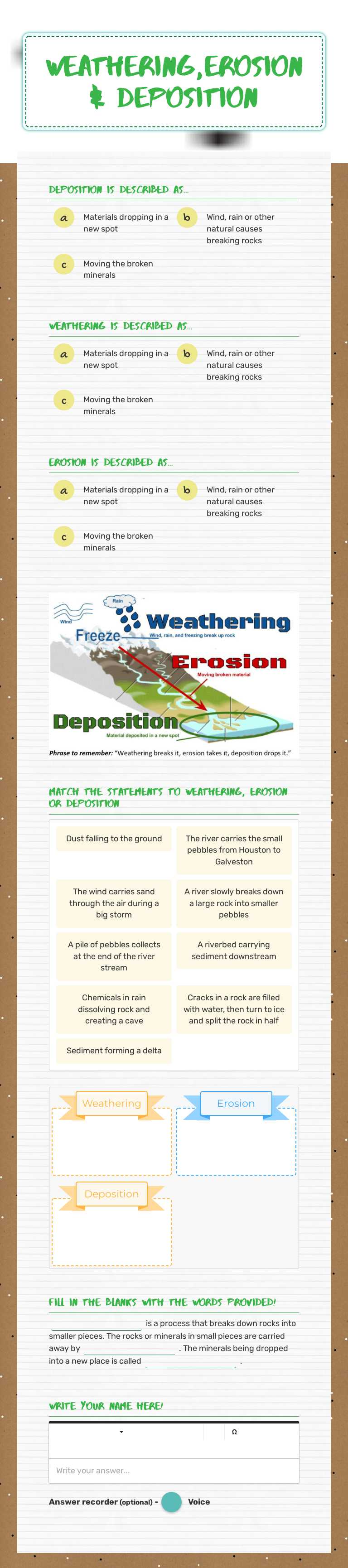 Weathering,Erosion & Deposition by Elder, Susan | Interactive Worksheet ...