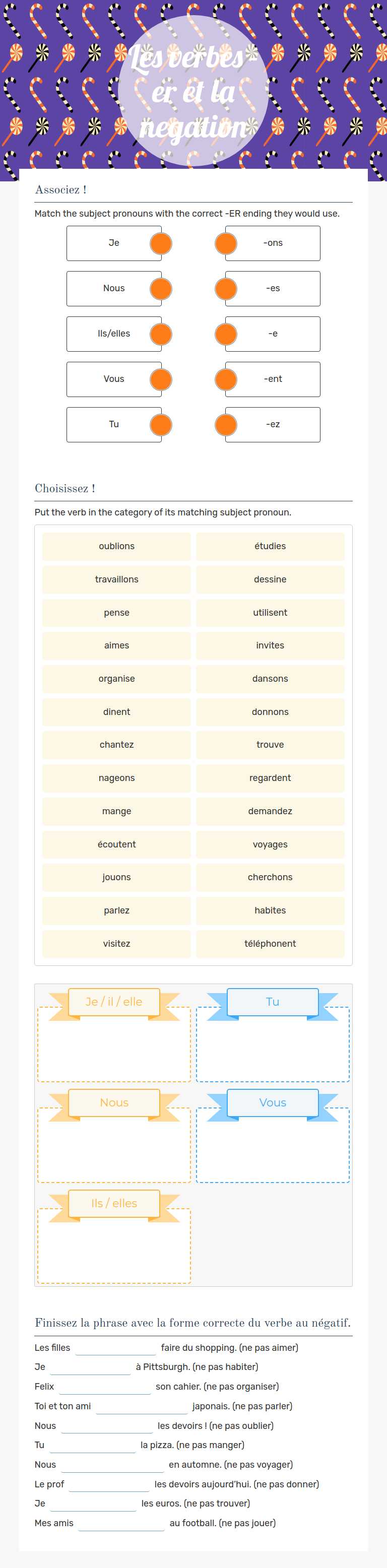 Les Verbes En Er Interactive Worksheet French