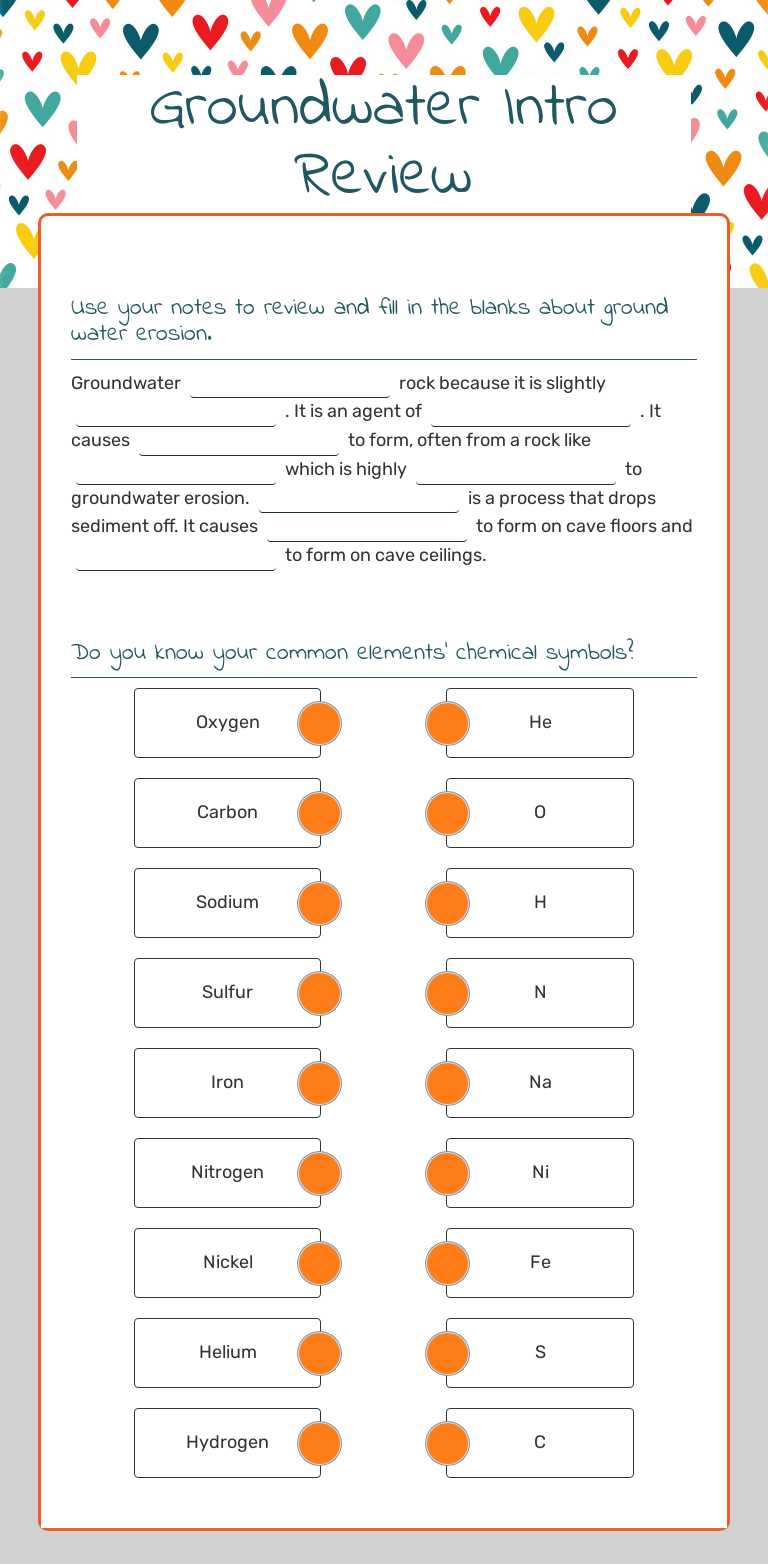 Groundwater Intro Review by Katie Bretz | Interactive Worksheet | Wizer.me