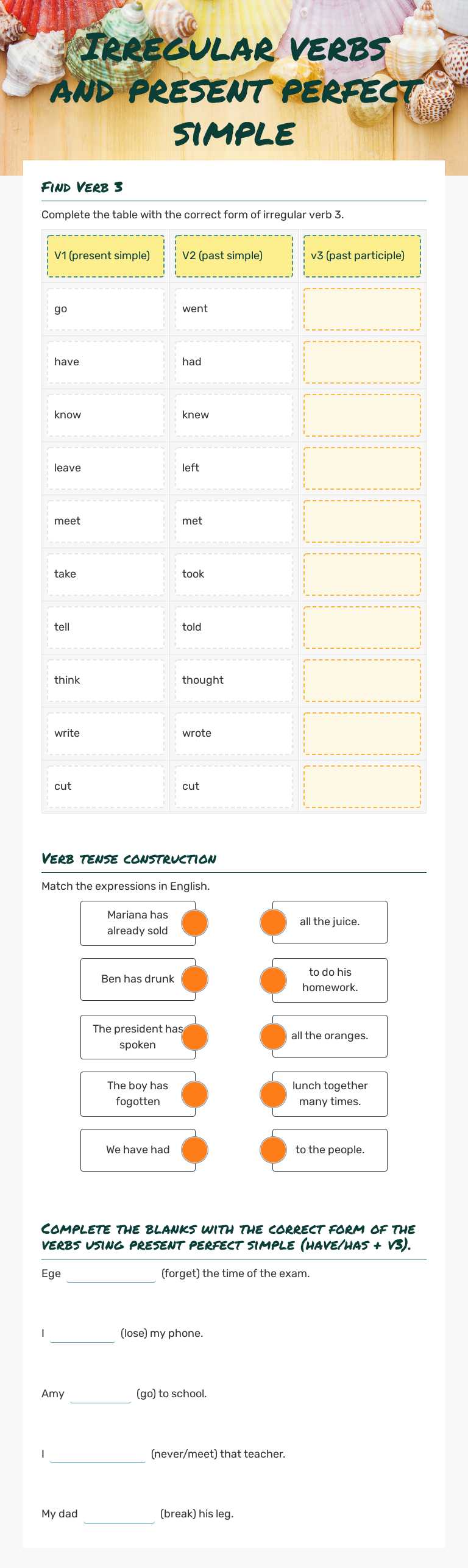 Irregular verbs and present perfect simple by Paulina Moya ...