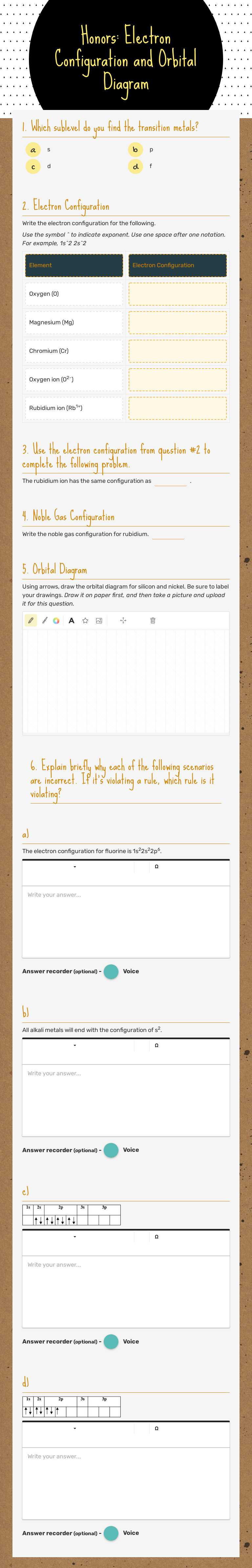 Honors: Electron Configuration and Orbital Diagram by Joyce Hong ...