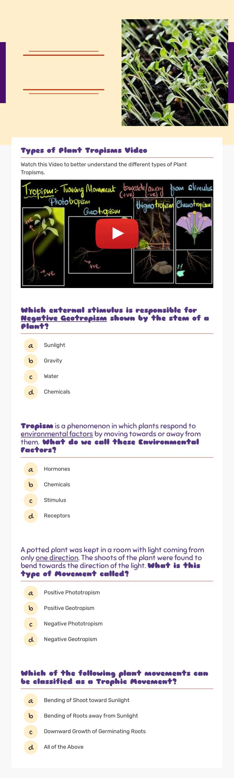Master plant tropisms! Practice questions on phototropism, geotropism ...