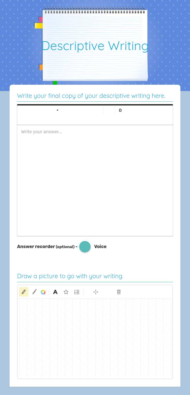 Descriptive Writing by Mara Vanalstine | Interactive Worksheet | Wizer.me