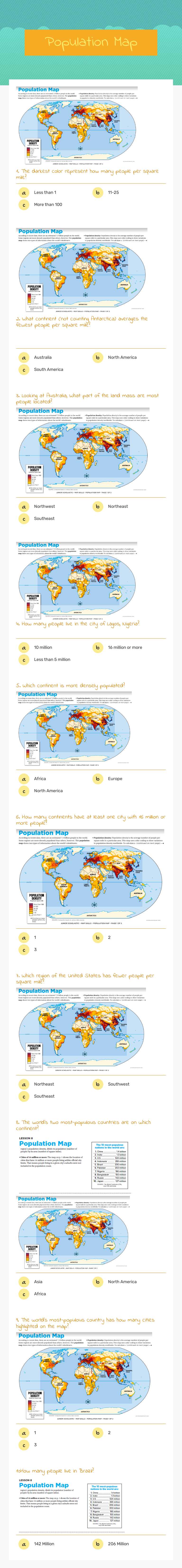 Population Map by Daniel Butterweck | Interactive Worksheet | Wizer.me