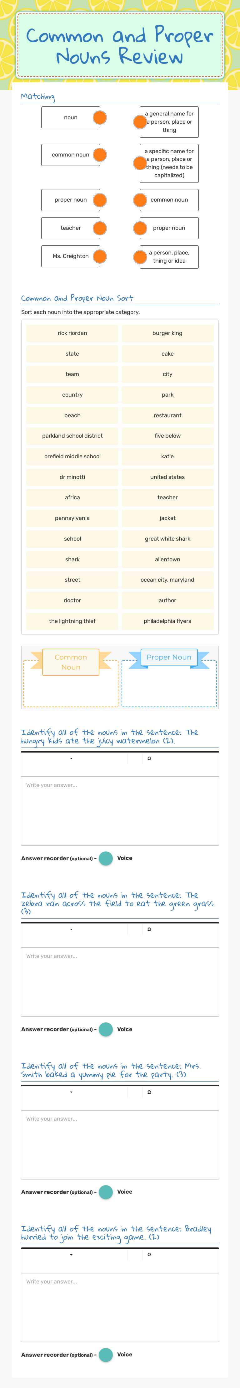 Common and Proper Nouns Review by Halie Conley | Interactive Worksheet ...