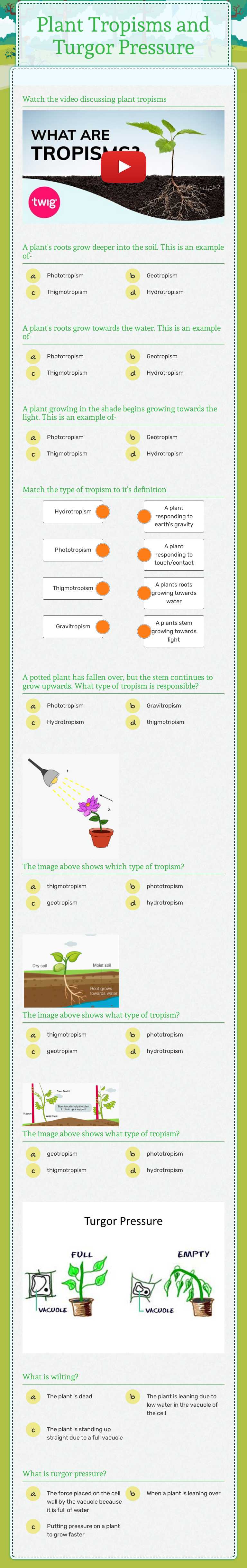 Explore plant tropisms and turgor pressure! Identify plant responses to ...