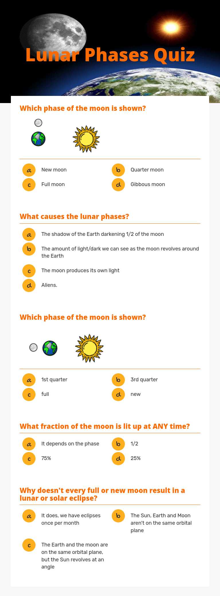 Lunar Phases Quiz 2024 by Andrew Dionne | Interactive Worksheet | Wizer.me