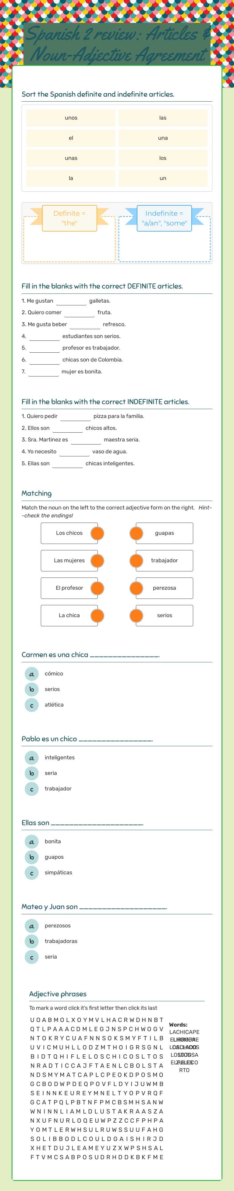 Ace Spanish articles & noun-adjective agreement! | Spanish 2 review ...