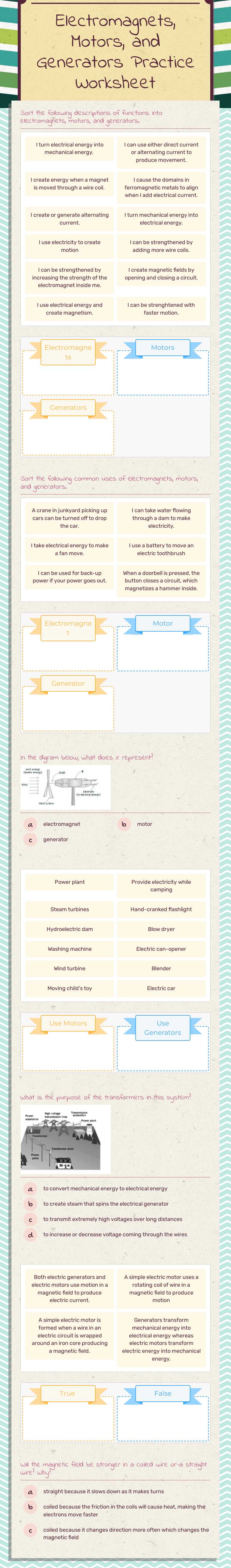 Master electromagnets, motors, and generators! Fun science worksheet ...