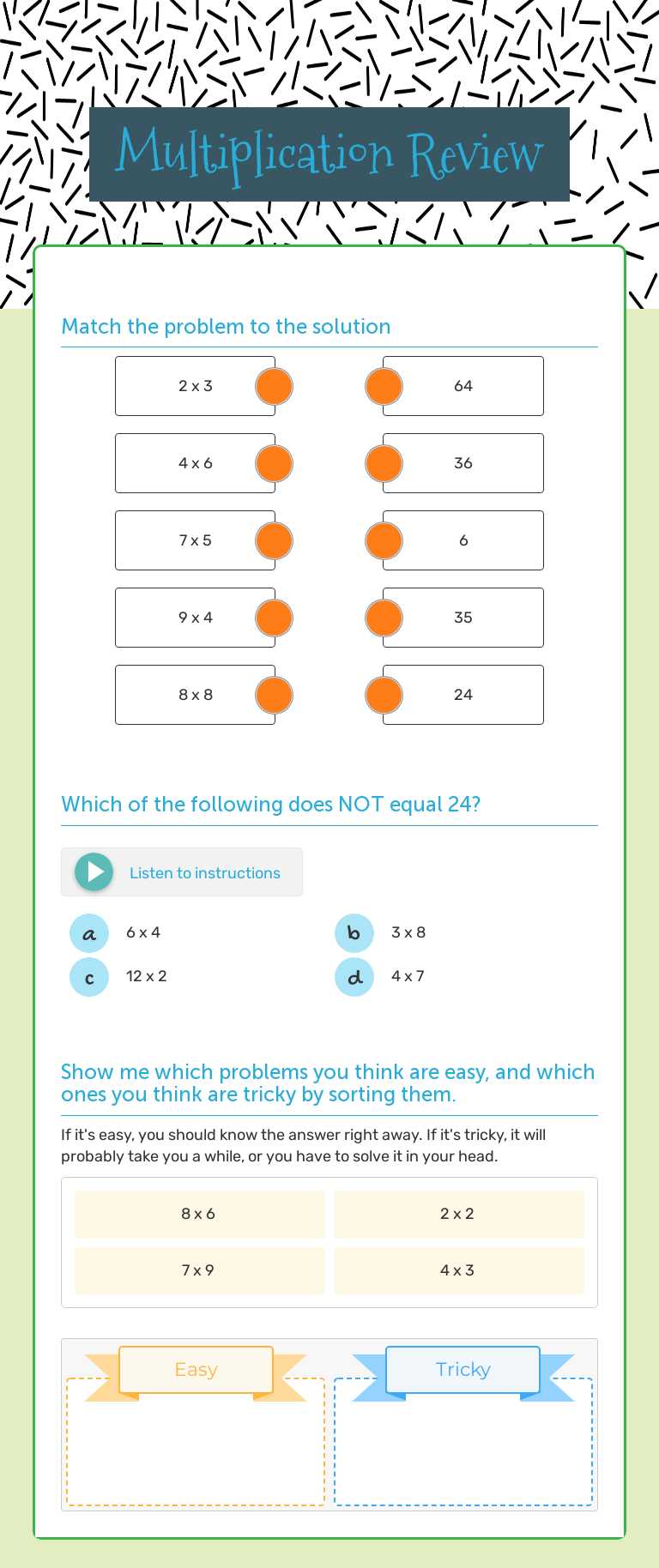 Multiplication Review by Samantha Mouser | Interactive Worksheet | Wizer.me