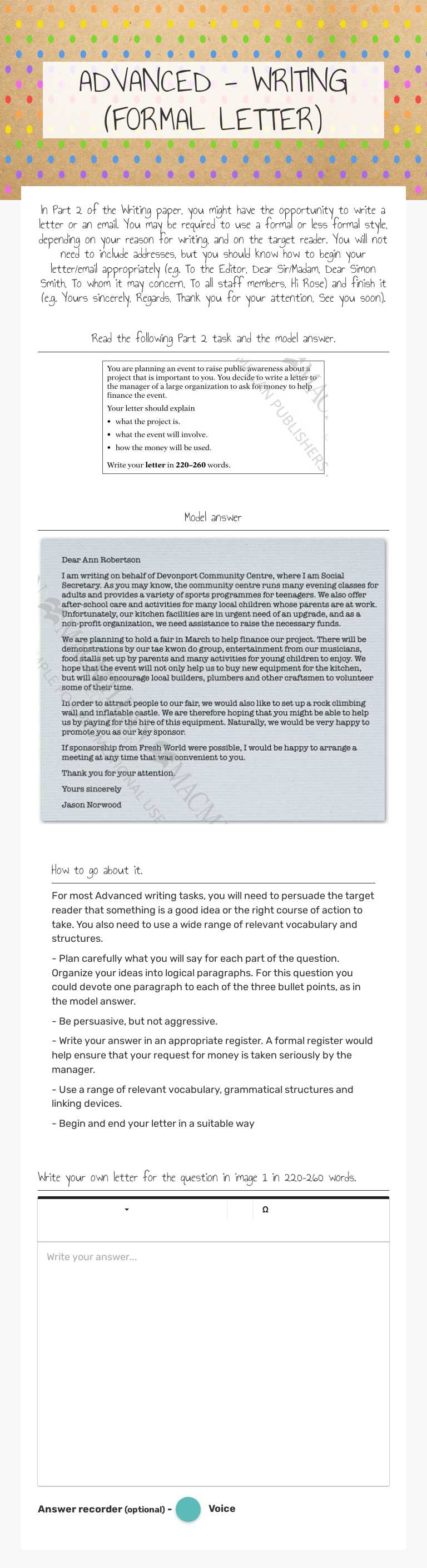 ADVANCED - WRITING (FORMAL LETTER) by Cecilia Patterson | Interactive ...