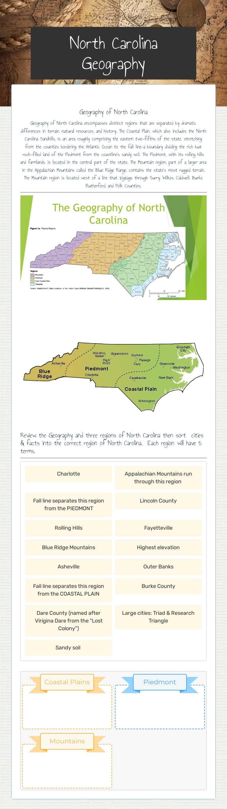North Carolina Geography by Amber Middleswarth | Interactive Worksheet ...