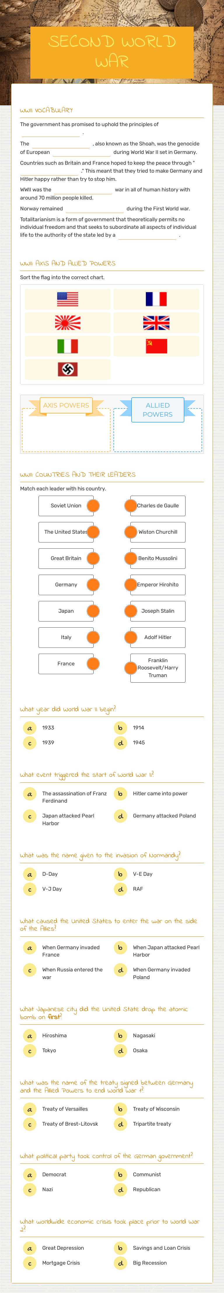 Master WWII vocabulary! Test your knowledge of key terms, leaders, and ...