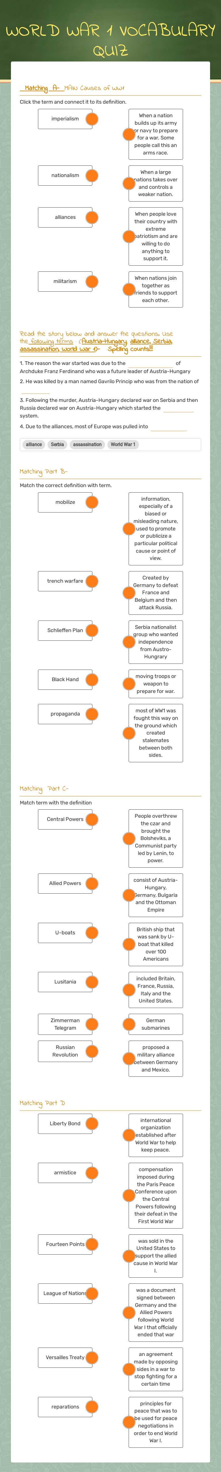 Master World War 1 vocabulary with this engaging quiz! | WORLD WAR 1 ...