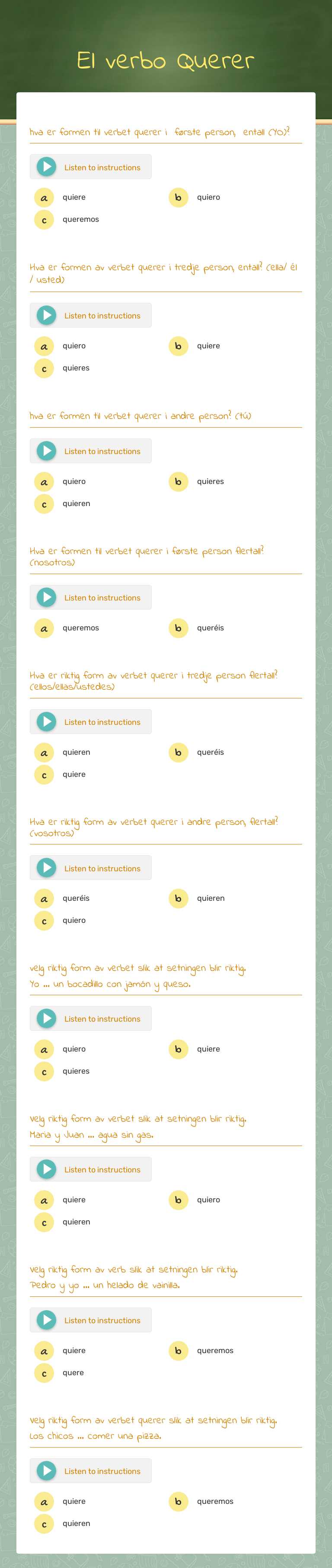 El verbo Querer by Rose Tremols | Interactive Worksheet | Wizer.me