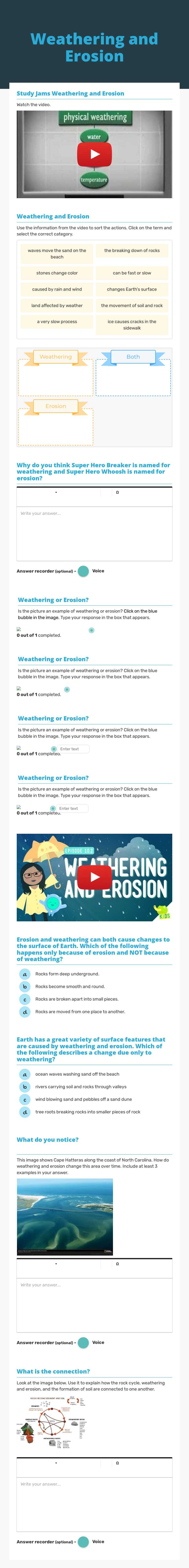 Weathering and Erosion by Zoua Vang | Interactive Worksheet | Wizer.me