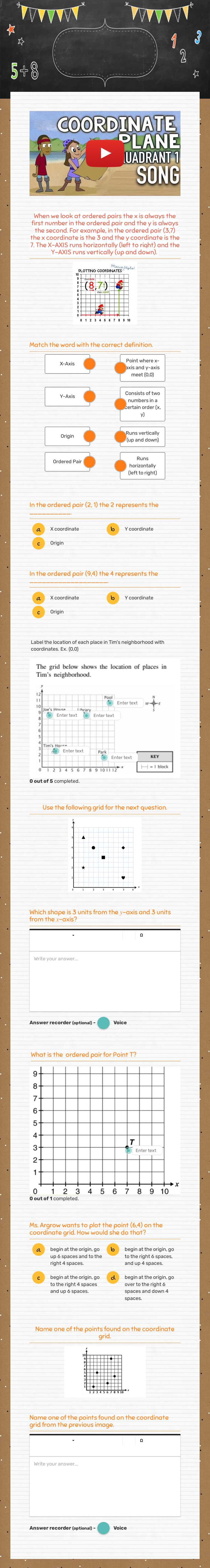 Coordinate Grids by Kim Mukalian | Interactive Worksheet | Wizer.me