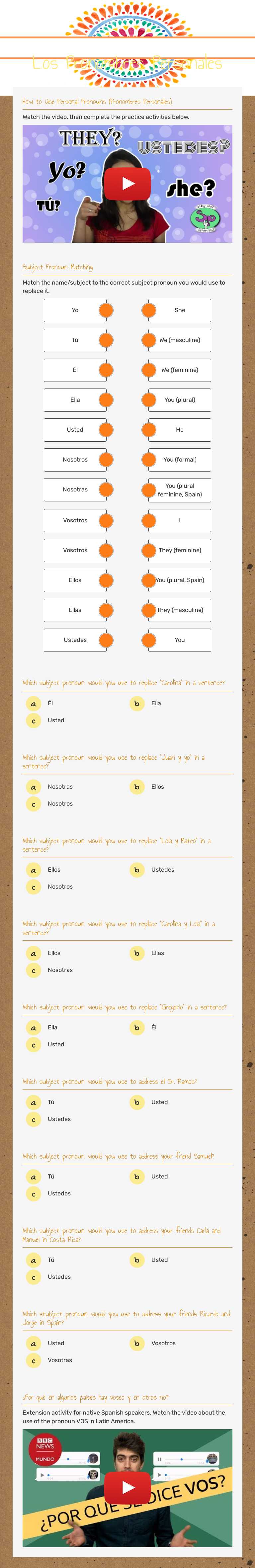 Learn Spanish personal pronouns! Practice yo, tú, él, ella & more ...