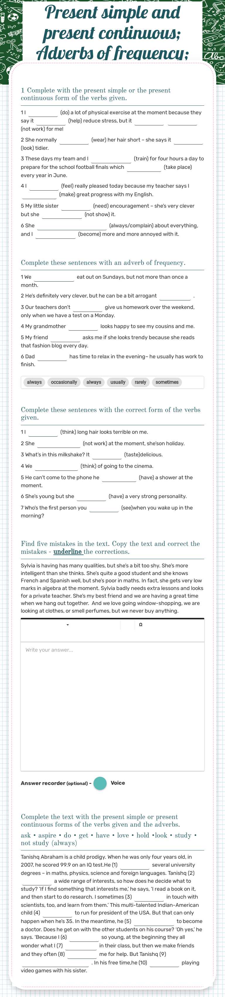 Present simple and present continuous; Adverbs of frequency; State and ...