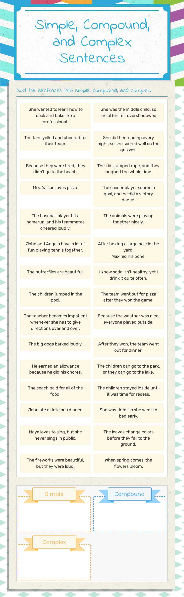 Simple, Compound, and Complex Sentences by Kim Winters | Interactive ...