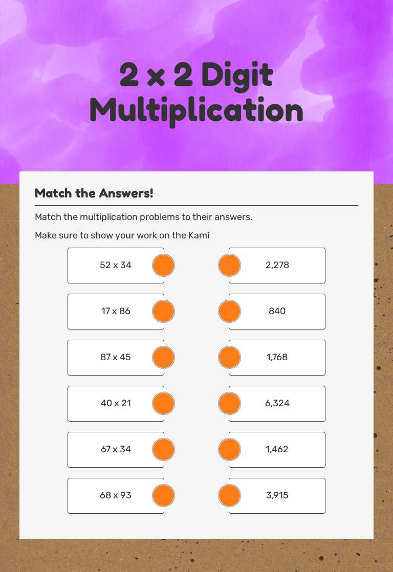 Practice 2x2 digit multiplication! Match problems to answers and show ...