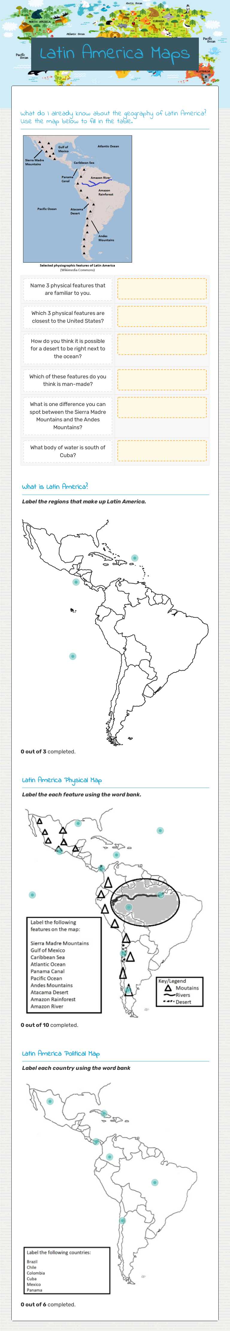 Latin America Maps by Kate Watkins | Interactive Worksheet | Wizer.me