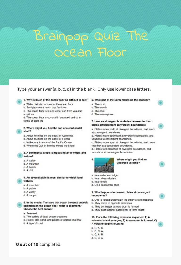 Brainpop Quiz The Ocean Floor by Florence Heilig | Interactive ...