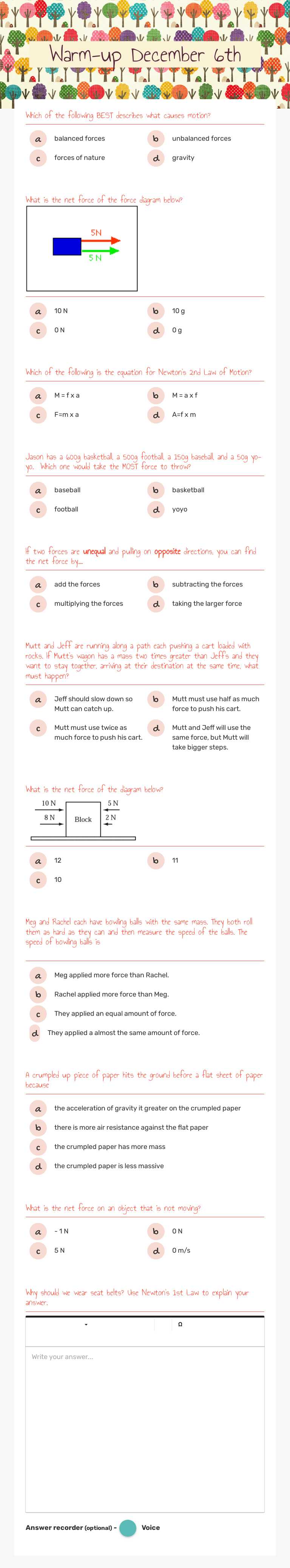 Warm-up December 6th by Kelly Tatum | Interactive Worksheet | Wizer.me
