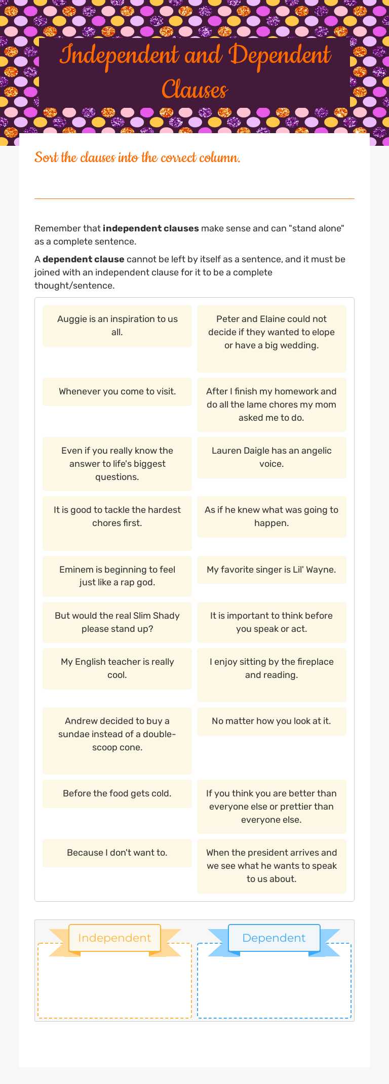 Learn to identify independent and dependent clauses with our fun ...
