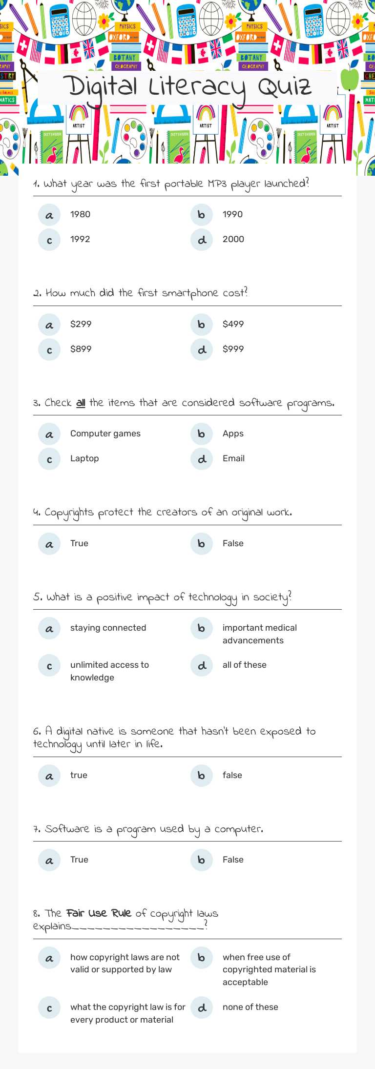 Digital Literacy Quiz by Lee Davenport | Interactive Worksheet | Wizer.me