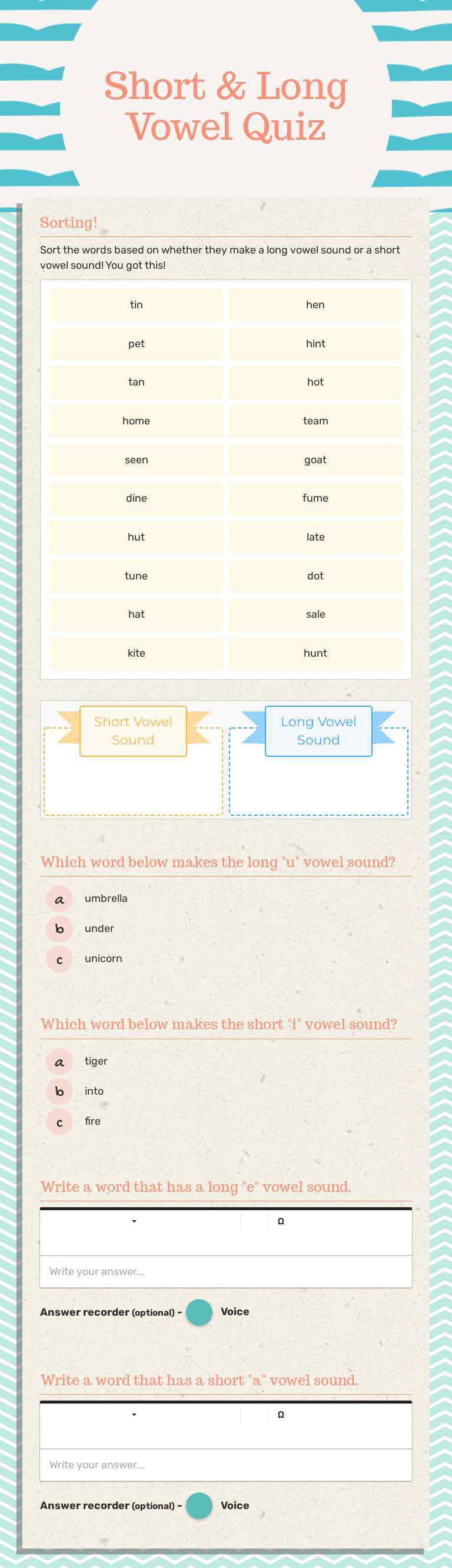 Master short and long vowel sounds with this fun sorting quiz! | Short ...