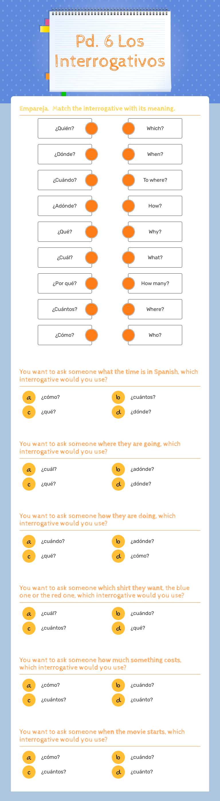 Master Spanish interrogative words! Practice ¿qué?, ¿quién?, ¿dónde ...