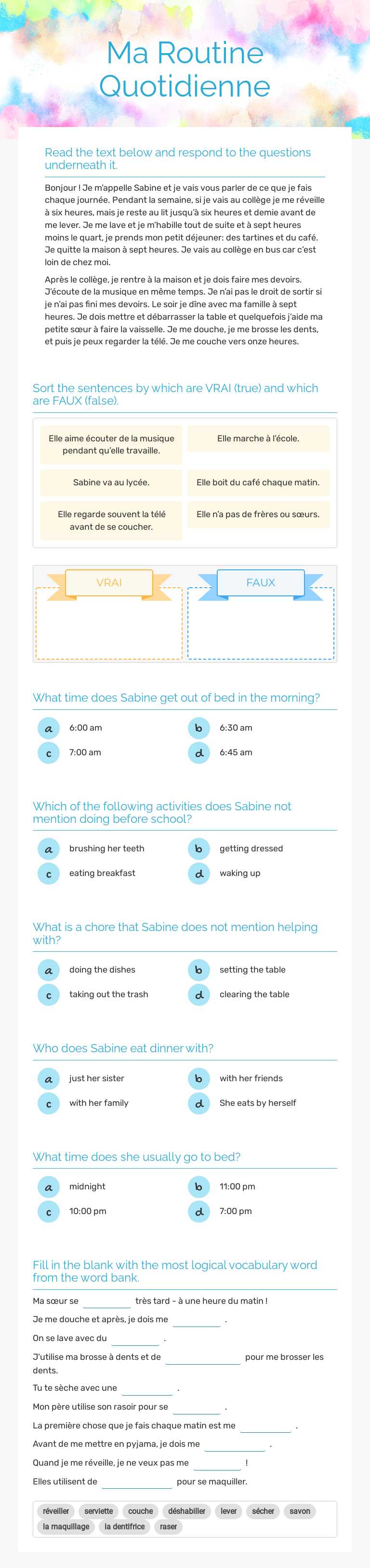 Master French daily routines! Practice reading, vocab & reflexive verbs ...
