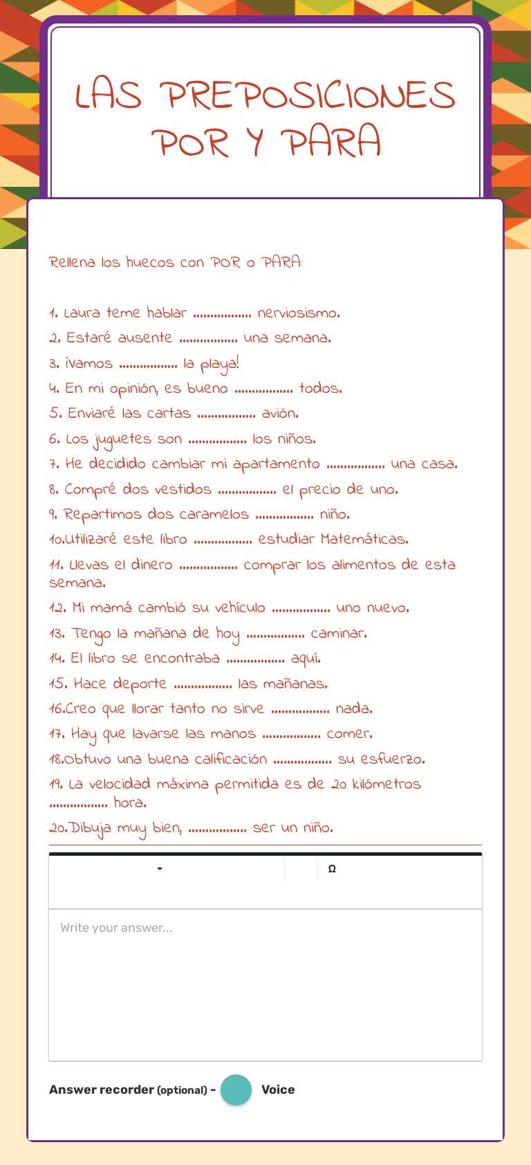Las preposiciones POR y PARA by Anita Stankovic | Interactive Worksheet ...