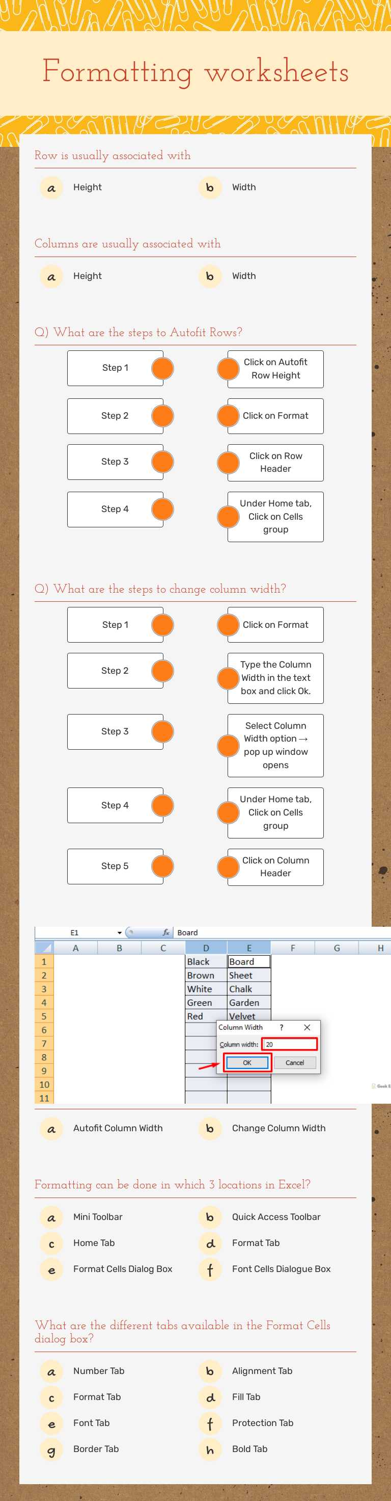 Formatting worksheets by Andrea D'Costa. | Interactive Worksheet | Wizer.me