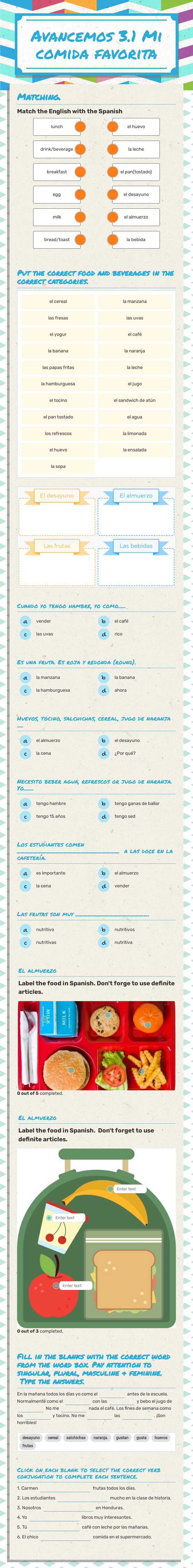 Master Spanish food words! Avancemos 3.1 worksheet on desayuno ...