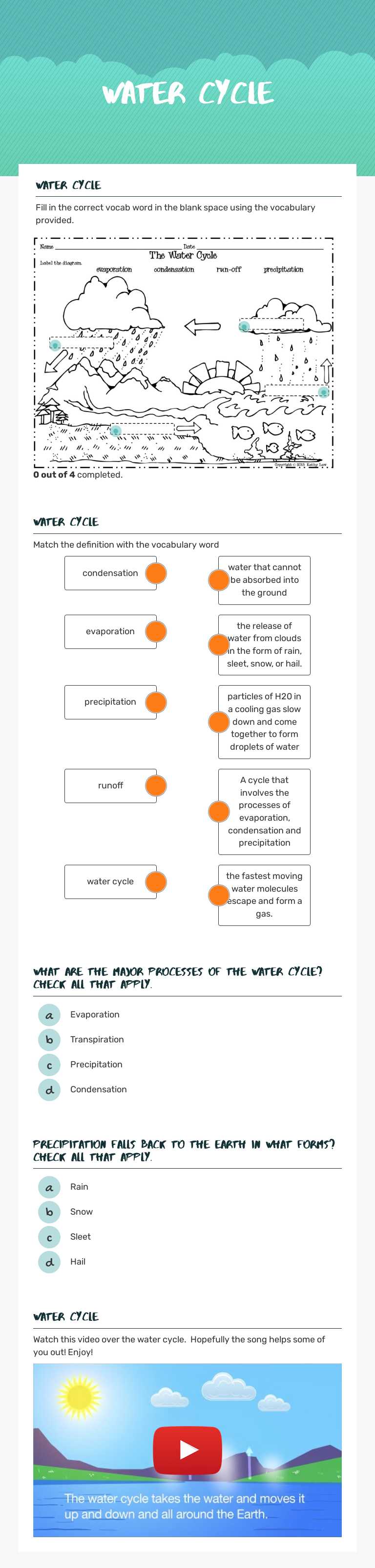 Learn the Water Cycle! 5th Grade Science Worksheet. | Water Cycle by ...