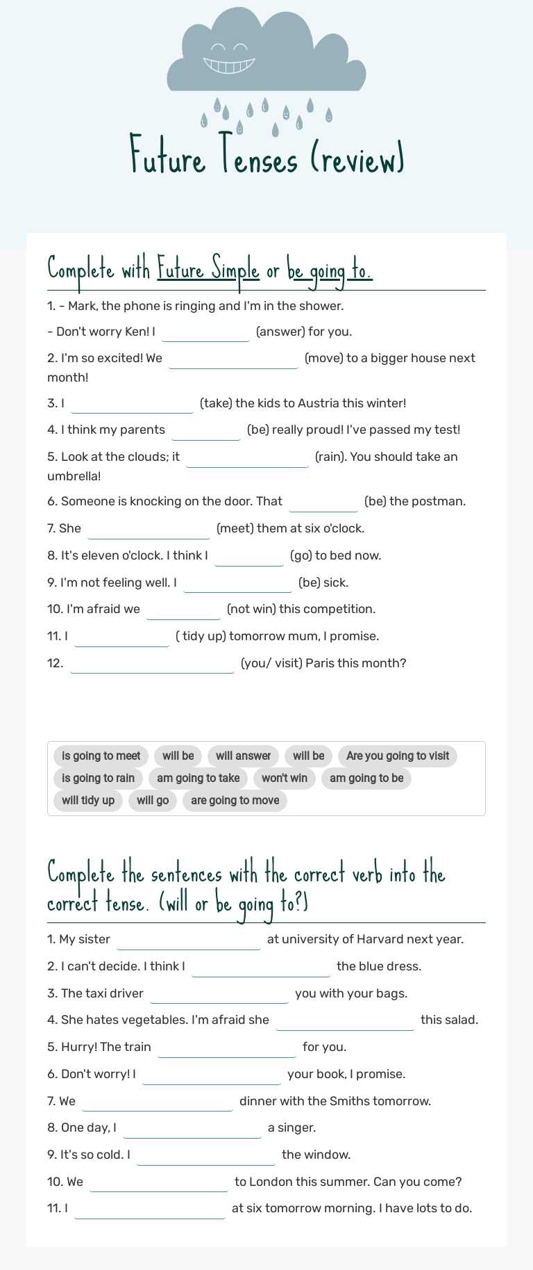 Future Tenses (review) by Ronit Carmiel | Interactive Worksheet | Wizer.me