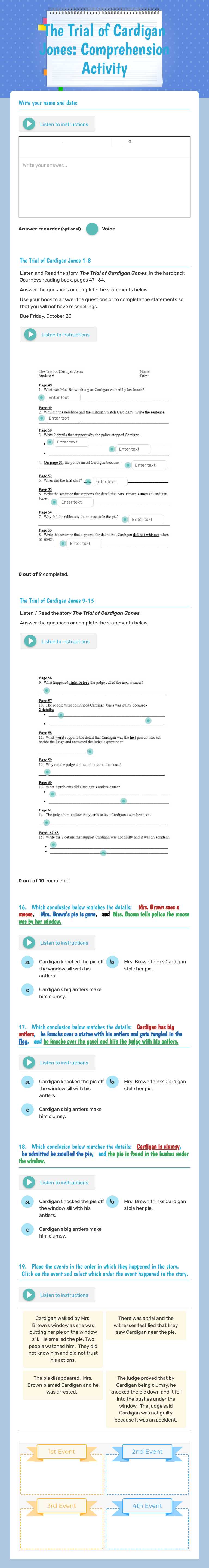 The Trial of Cardigan Jones: Comprehension Activity by Cathy Sloane ...