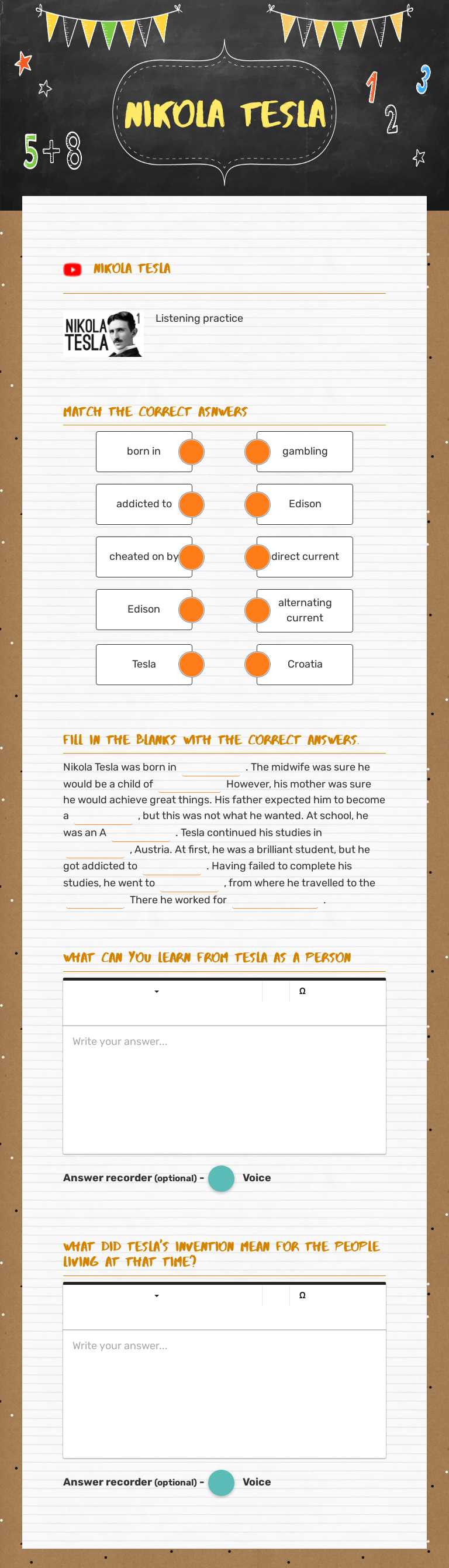 NIKOLA TESLA by Mirta Kos Kolobarić | Interactive Worksheet | Wizer.me