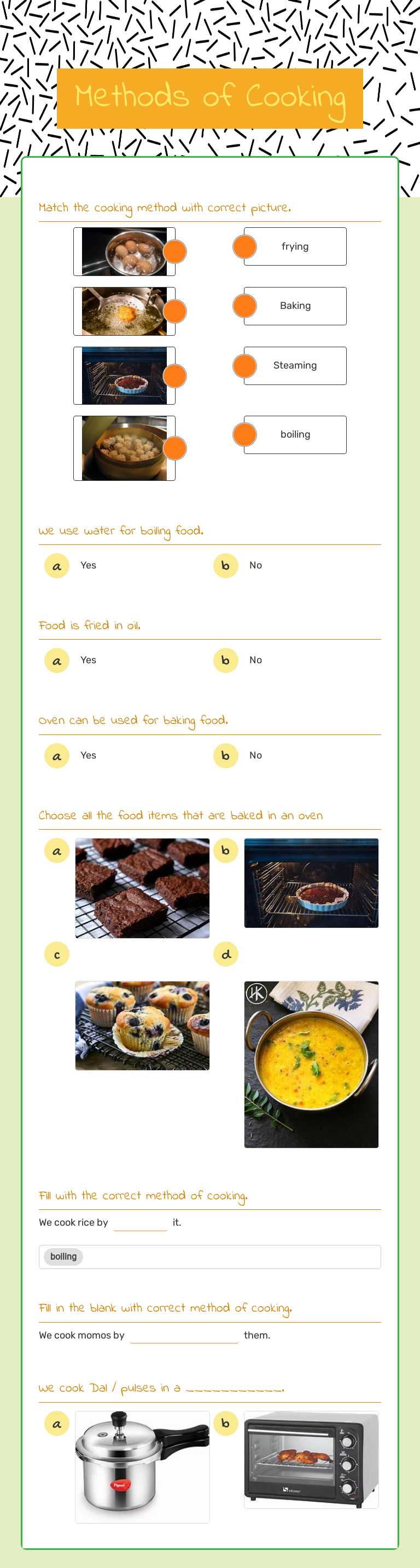 Methods of Cooking by Snigdha Thakur | Interactive Worksheet | Wizer.me