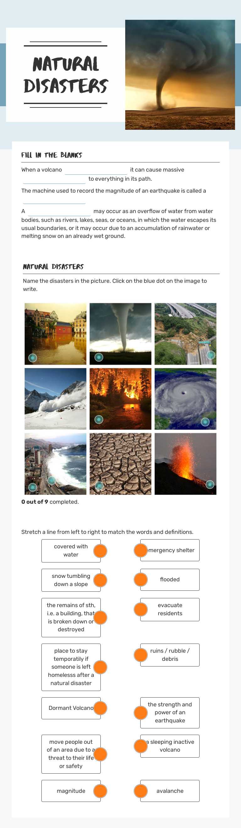 Natural disasters by Amber Shakil | Interactive Worksheet | Wizer.me
