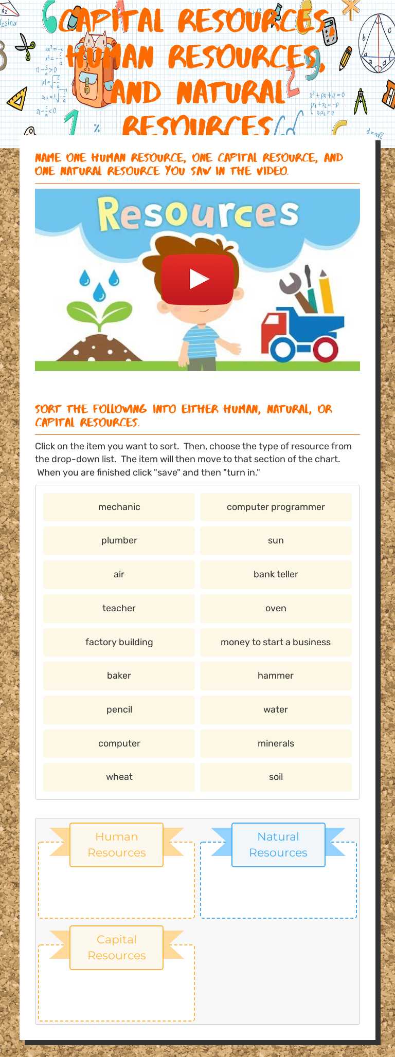 What are the three types of economic resources? This fun sorting ...