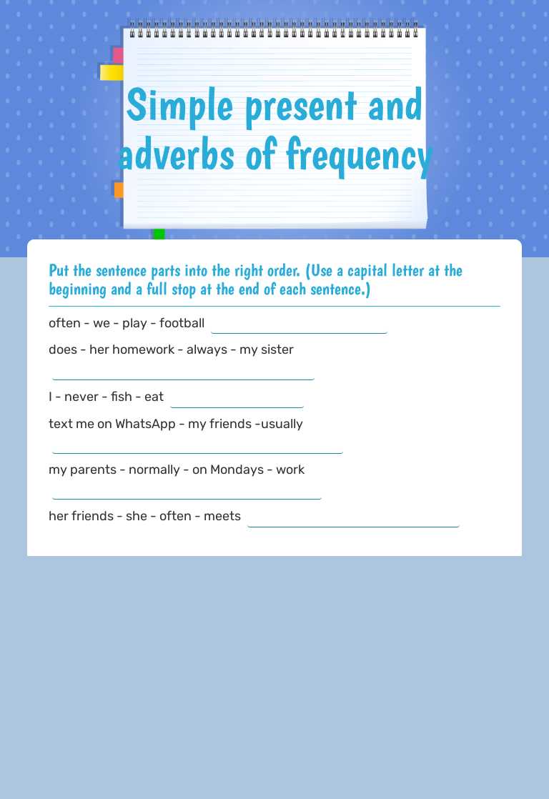 Master simple present tense and adverbs of frequency by ordering ...