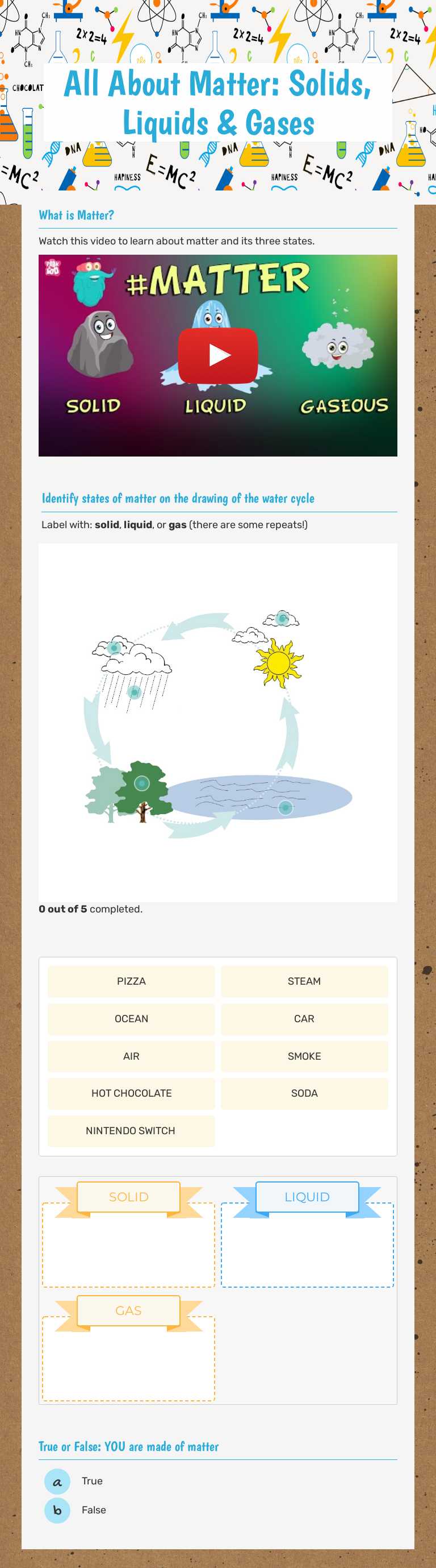 Learn about solids, liquids, and gases! This worksheet helps kids ...