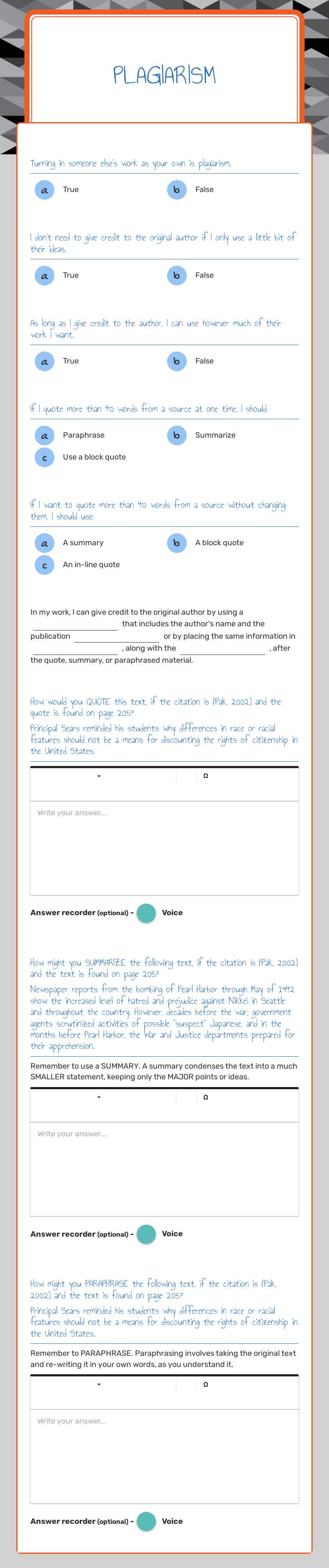 Plagiarism by Rebecca Delpriore | Interactive Worksheet | Wizer.me