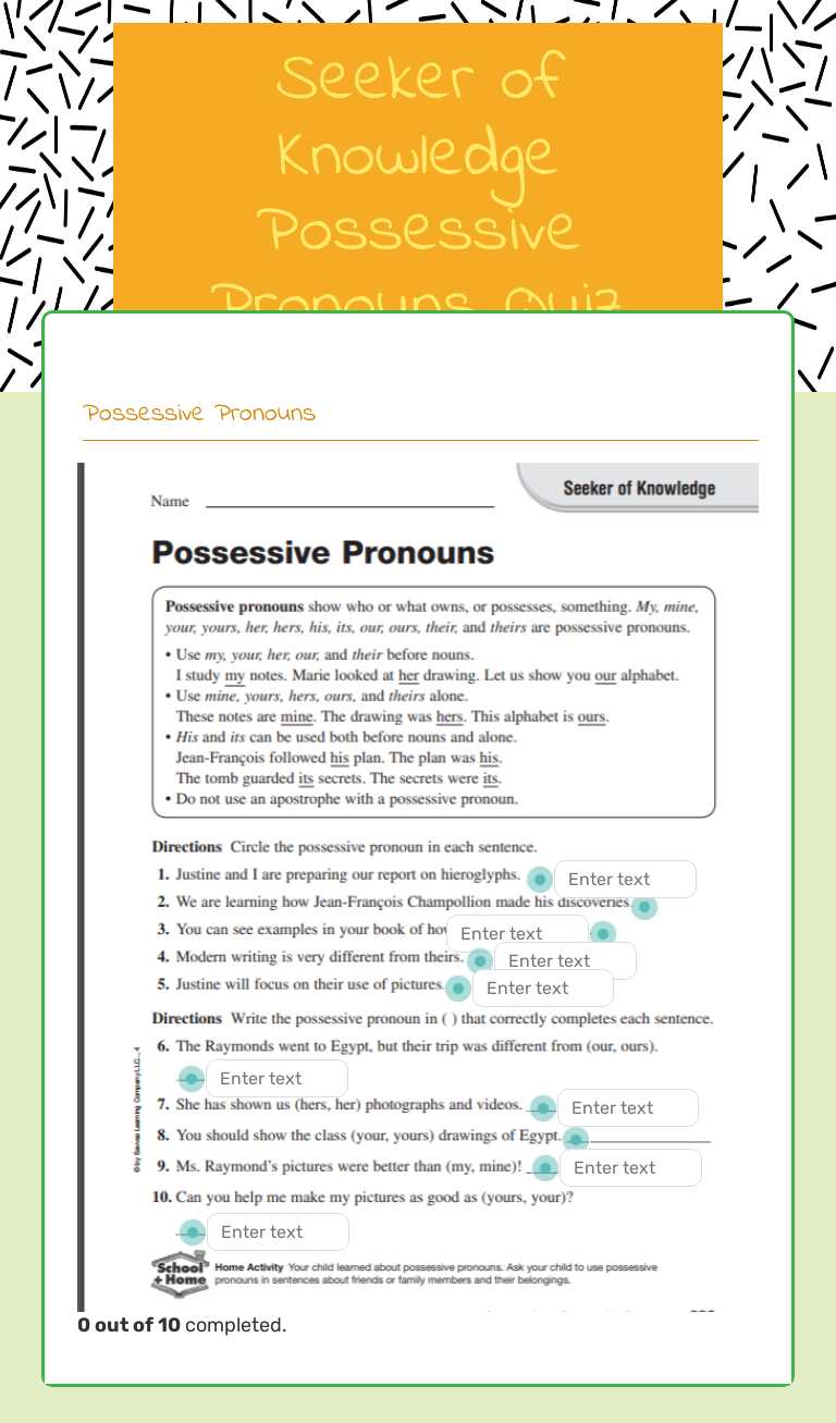 Quiz yourself on possessive pronouns! Practice identifying mine, yours ...
