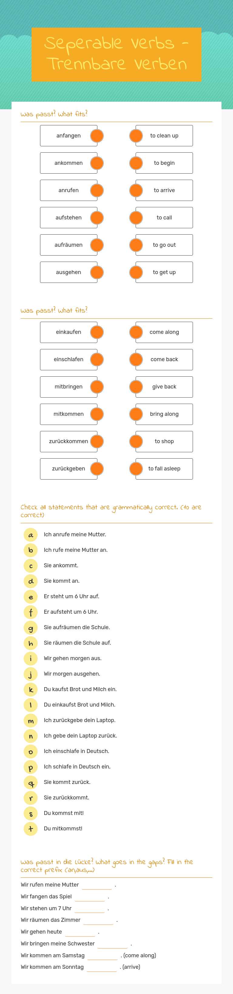 Master German Trennbare Verben! Practice separable verbs & prefixes ...